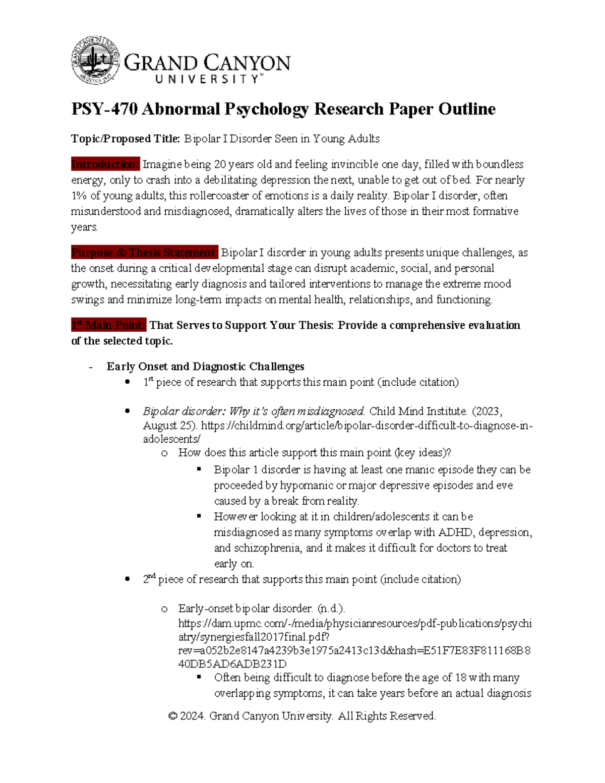 PSY 470 Research Paper Outline - PSY-470 Abnormal Psychology Research ...