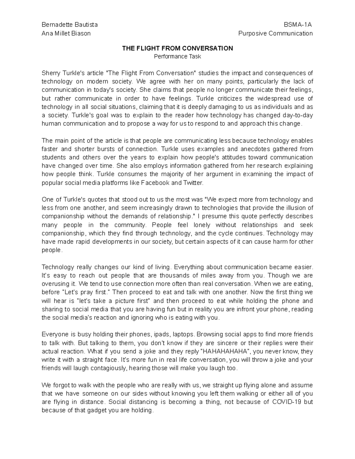 THE Flight FROM Conversation - Bernadette Bautista BSMA-1A Ana Millet ...