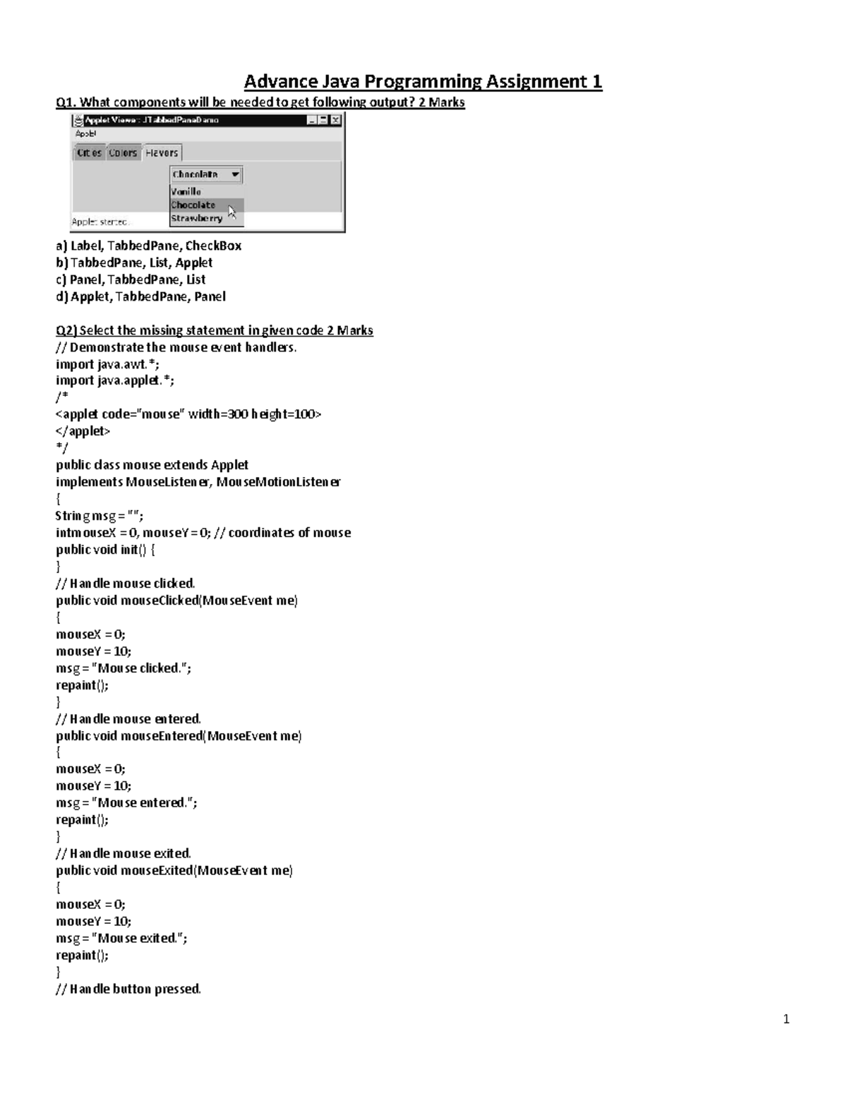 Assign ajp1 - Notes mcq - Advance Java Programming Assignment 1 Q1 ...