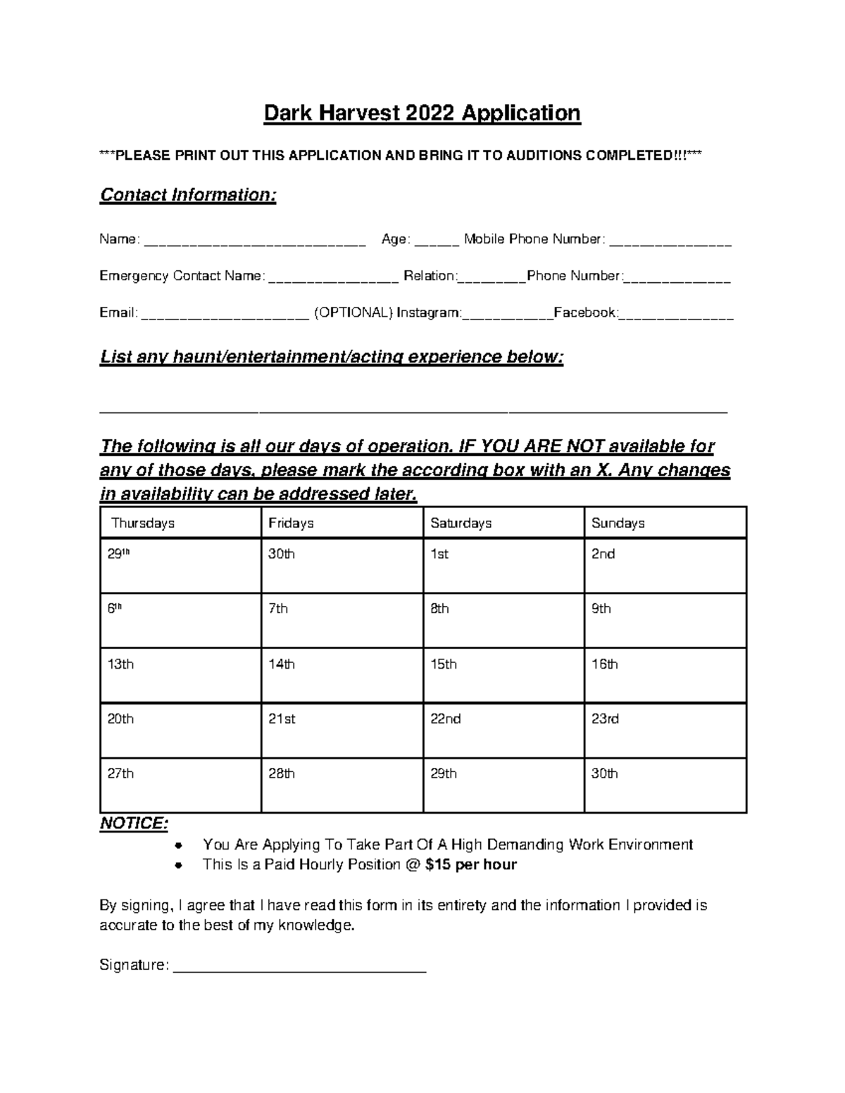 Dark Harvest 2022 Application - Dark Harvest 2022 Application PLEASE ...