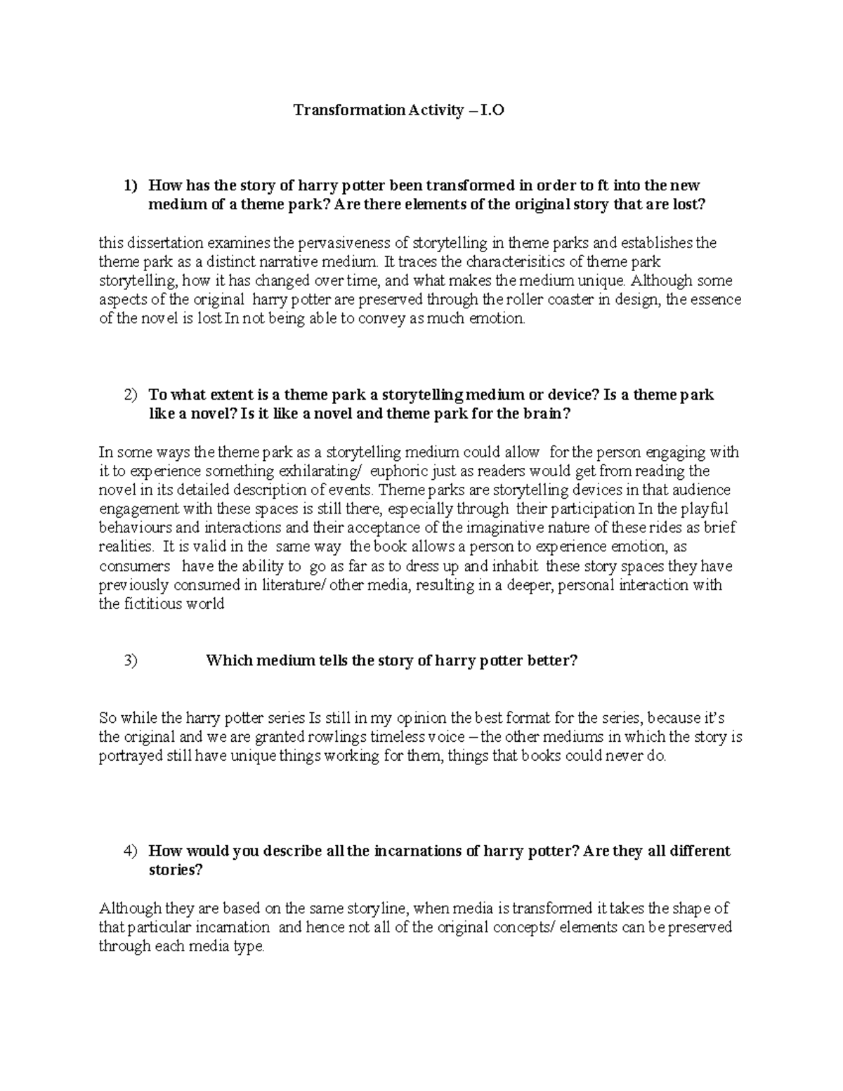 Transformation activity 2 - biology and lit work - Transformation ...