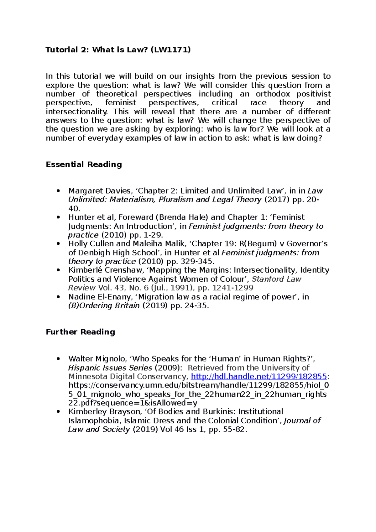 Tutorial 2 LW1171 - the - Tutorial 2: What is Law? (LW1171) In this ...