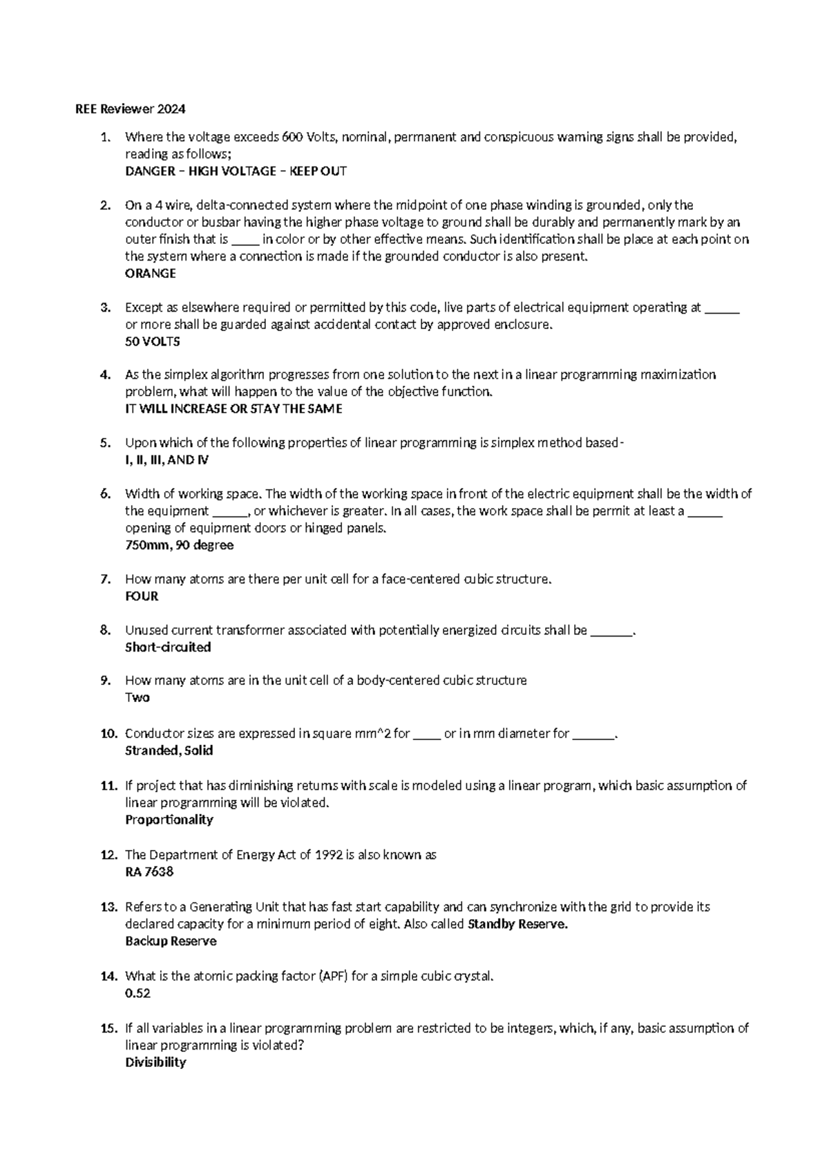 REE Reviewer 2024 - REE Reviewer 2024 1. Where the voltage exceeds 600 ...