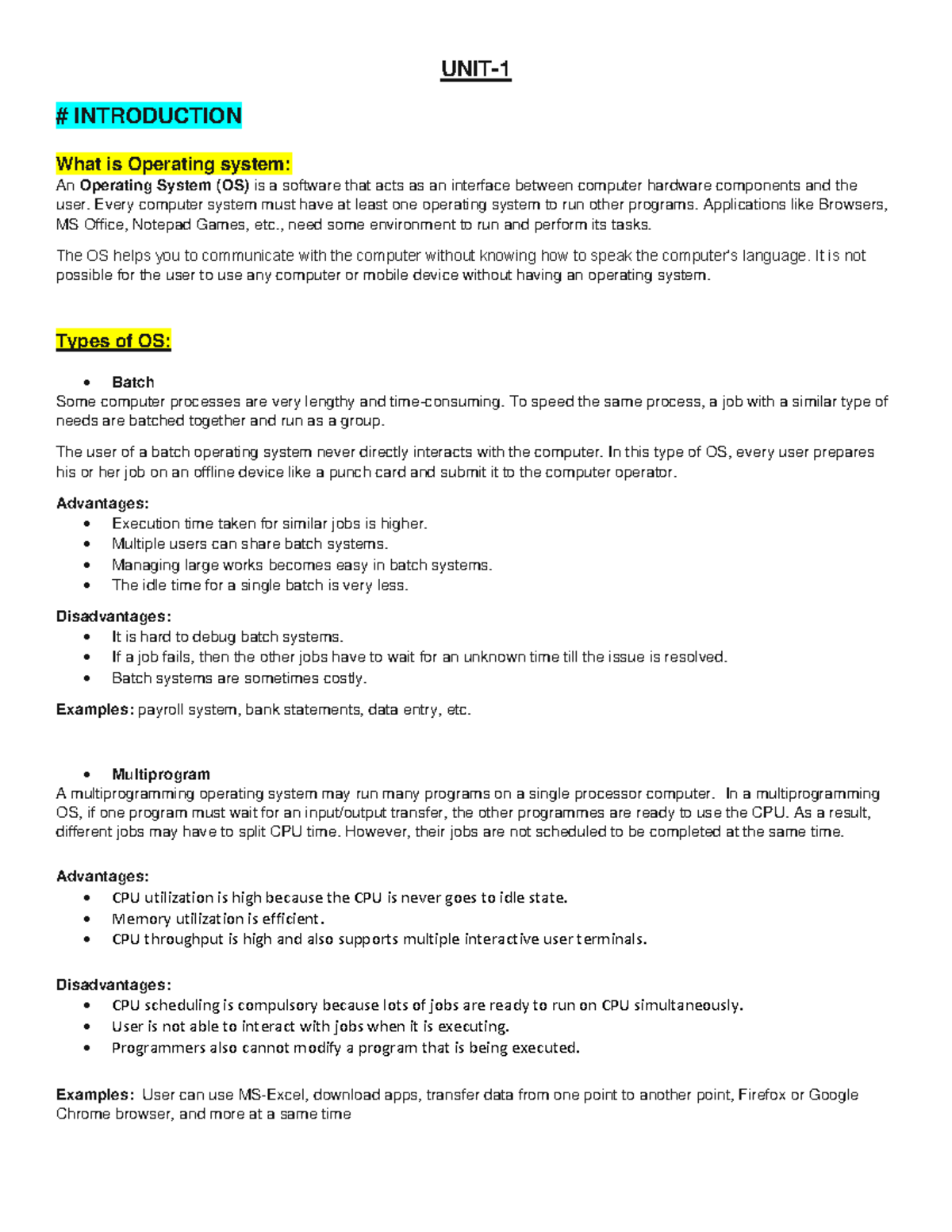Os Notes Unit Introduction What Is Operating System An Operating System Os Is A Software