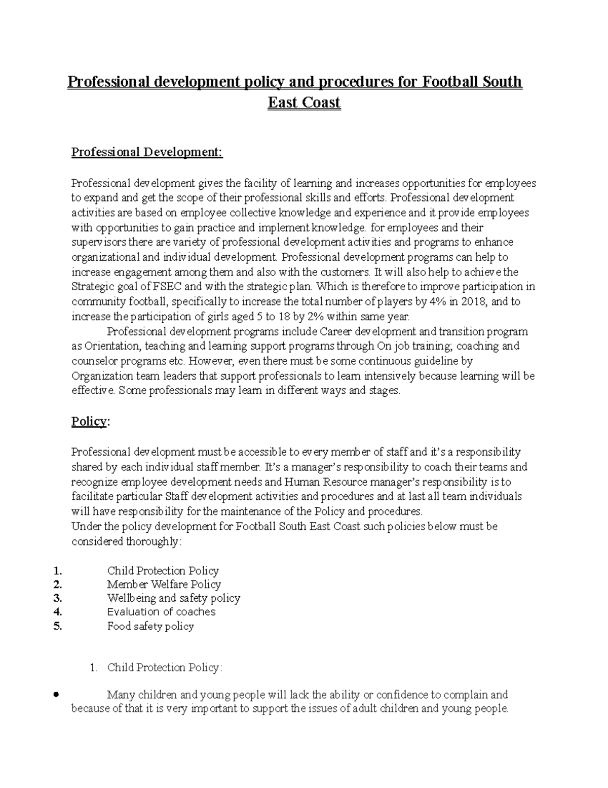 Professional development policy and procedures for Football South East ...