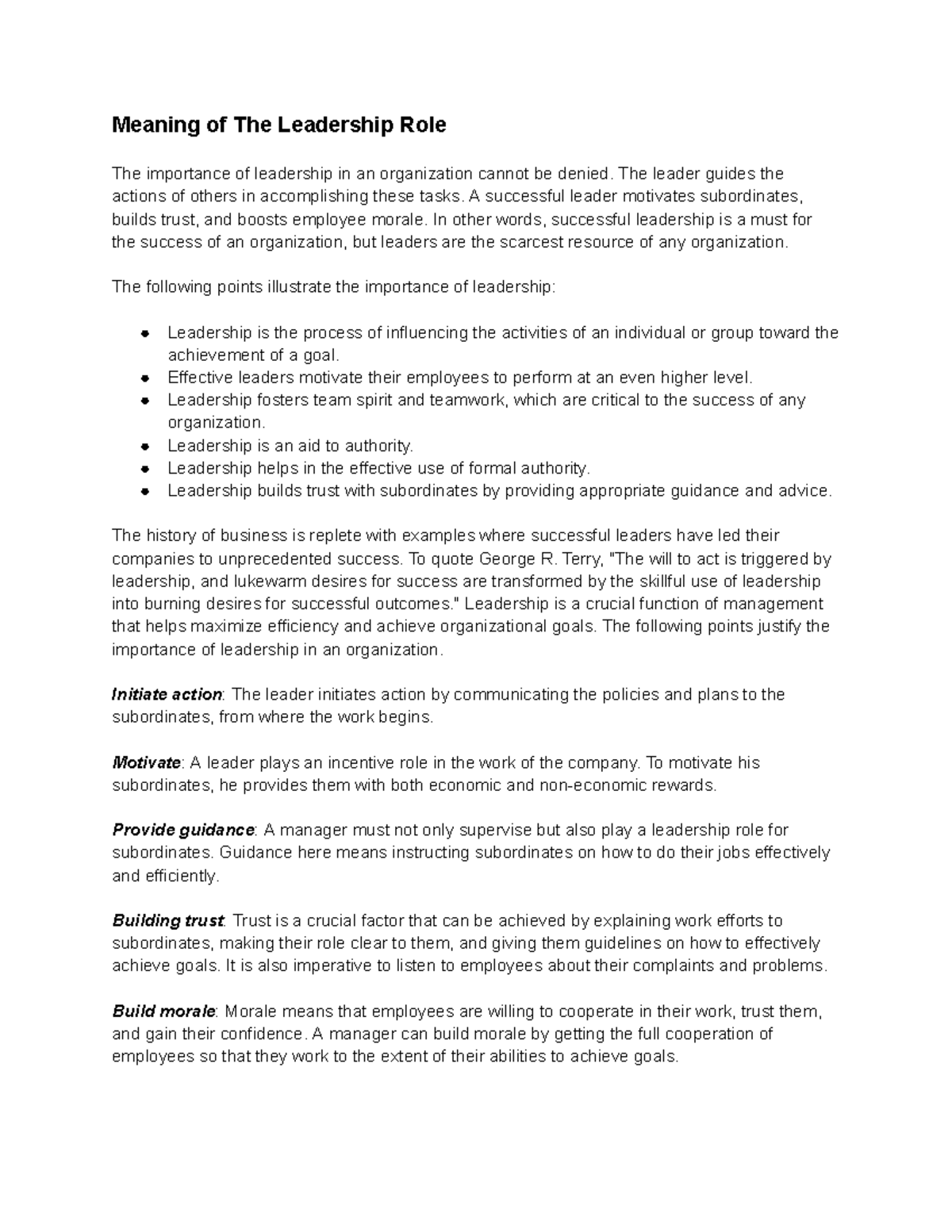 Meaning of the Leadership Role - The leader guides the actions of ...