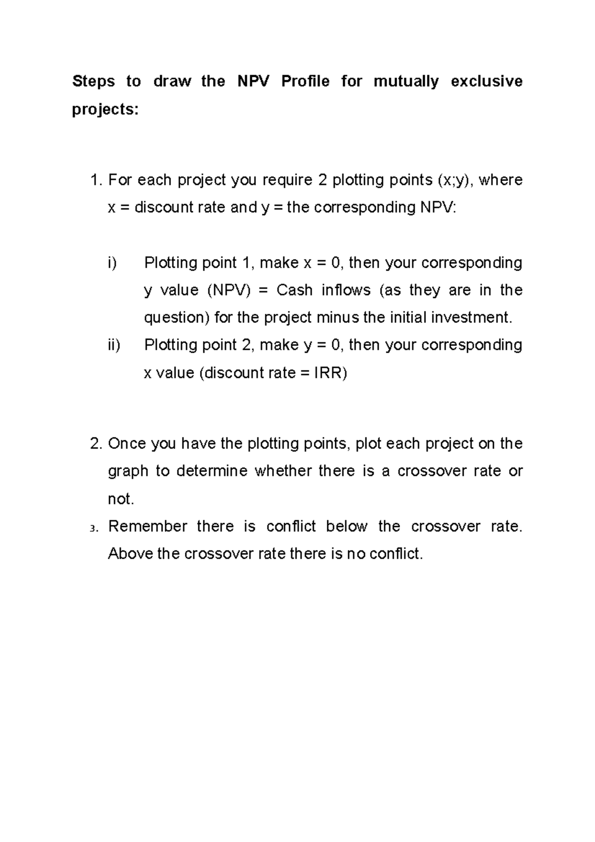 Steps to draw the graph - Lecture notes 7,8 - Steps to draw the NPV ...