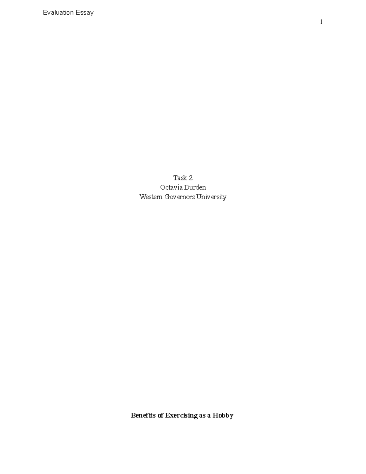 Hobby assignment for the class that I was assigned - C180 - WGU - Studocu