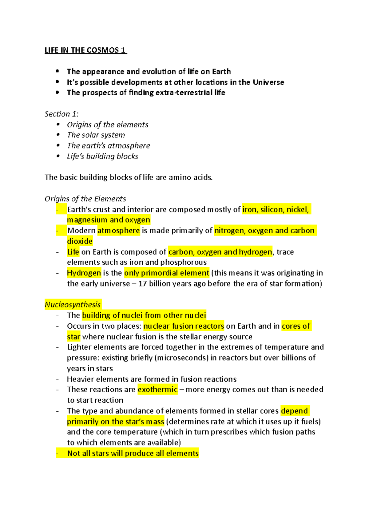 LIFE IN THE Cosmos 1 - Lecture notes 1 - LIFE IN THE COSMOS 1 The ...