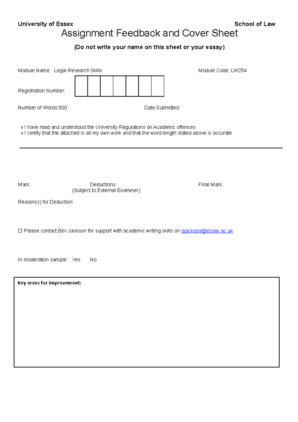 LW254 Dissertation Proposal Marking Criteria and Feedback Sheet copy ...