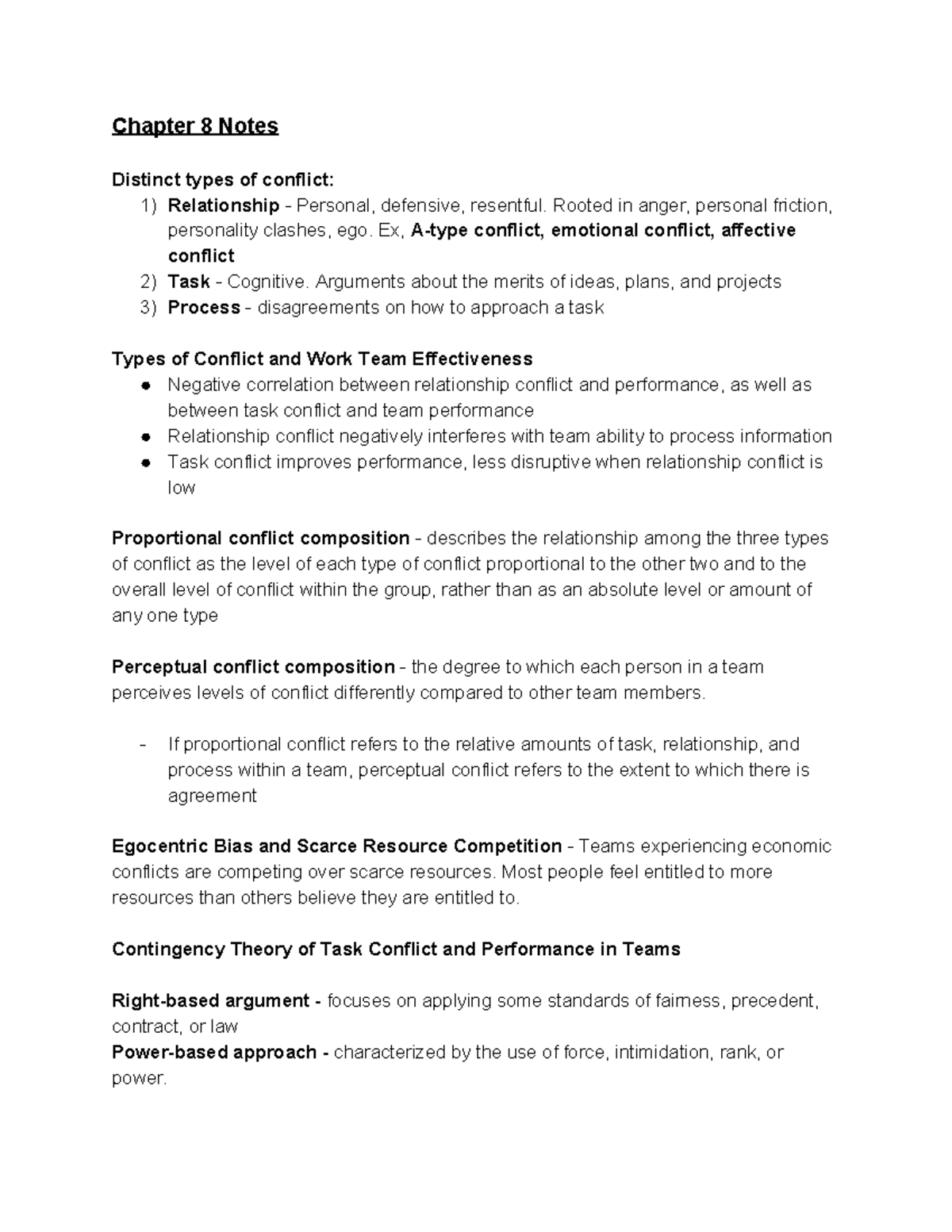 Chapter 8 Notes - Chapter 8 Notes Distinct types of conflict: 1 ...