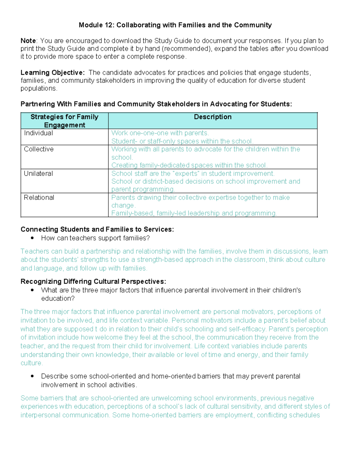 D096 Mod 12 Study Guide - Unit 7: Meaningful Collaboration for Student ...