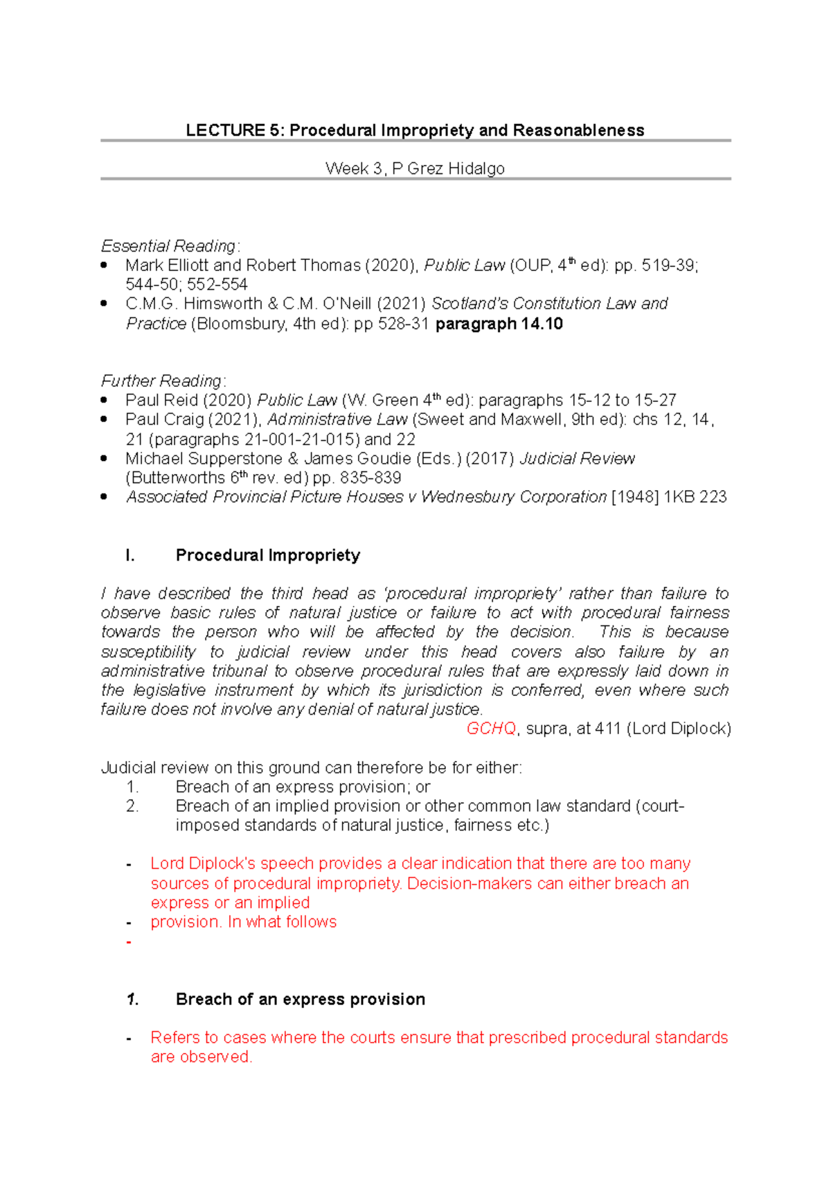 Handout Lecture 5- week 3 - LECTURE 5: Procedural Impropriety and ...