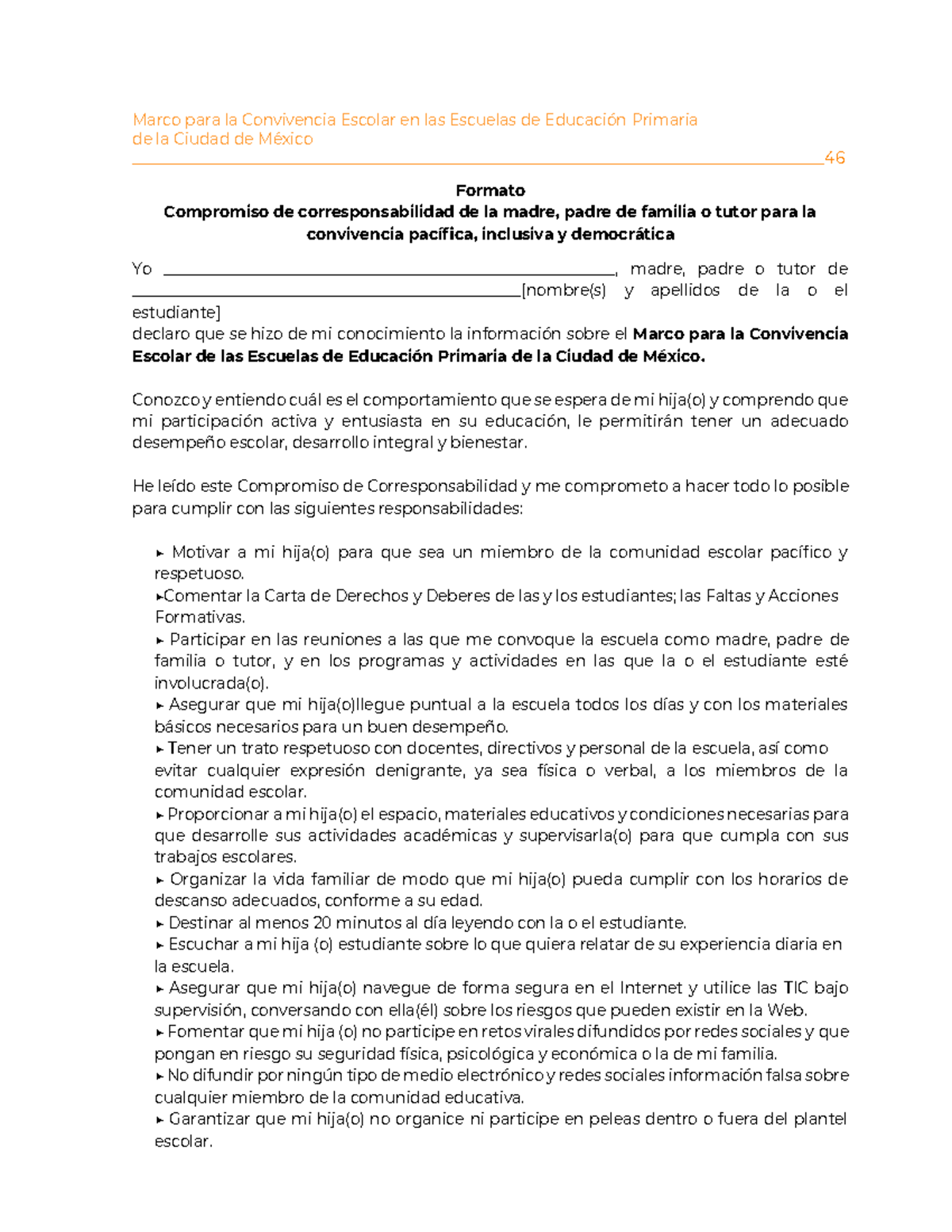 Formato compromiso Marco de convivencia - Marco para la Convivencia ...