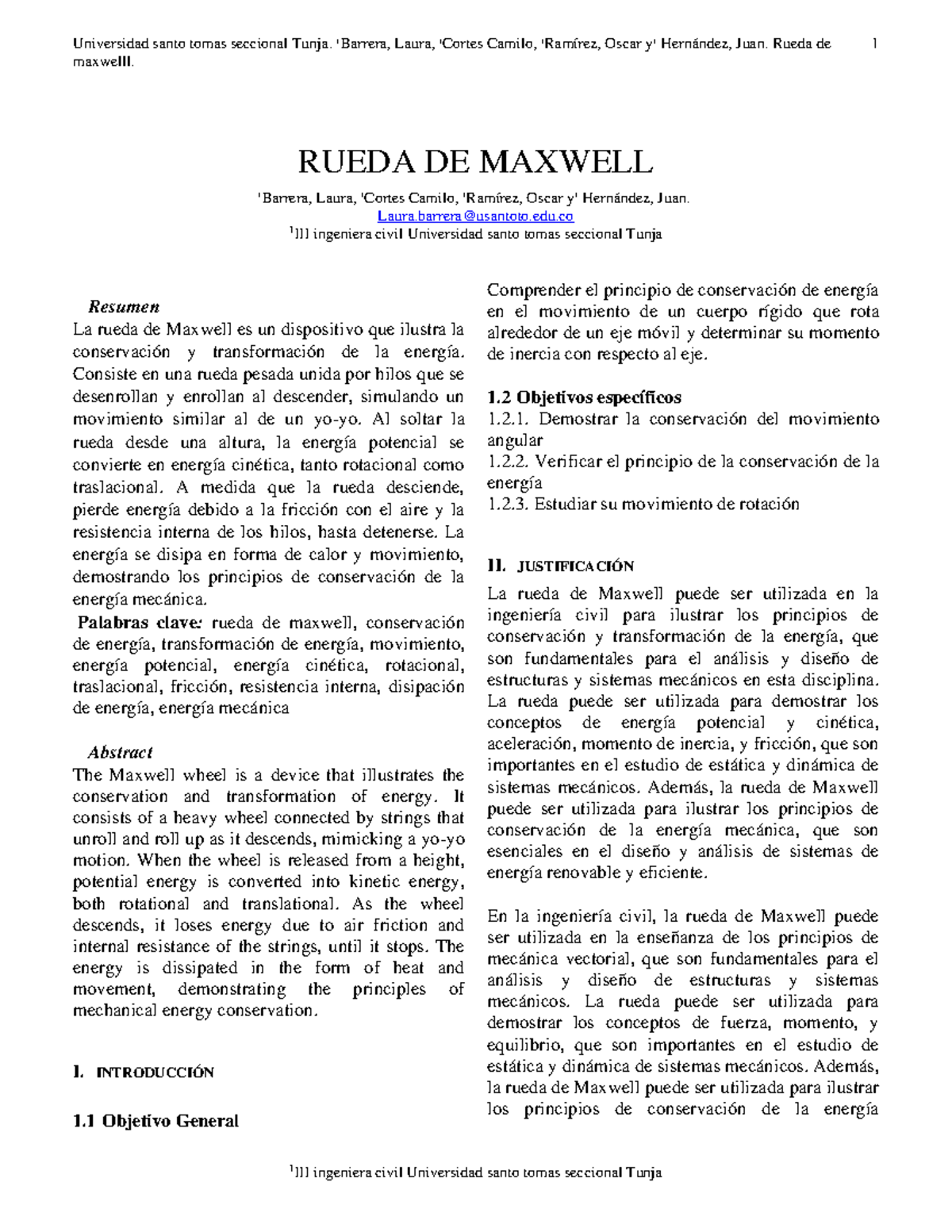 Rueda de maxwell laboratorio - maxwelll. Resumen La rueda de Maxwell es un dispositivo que ...
