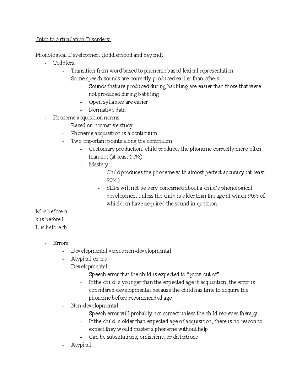 SPE 85 Phonological Processes - Intro to Articulation Disorders ...