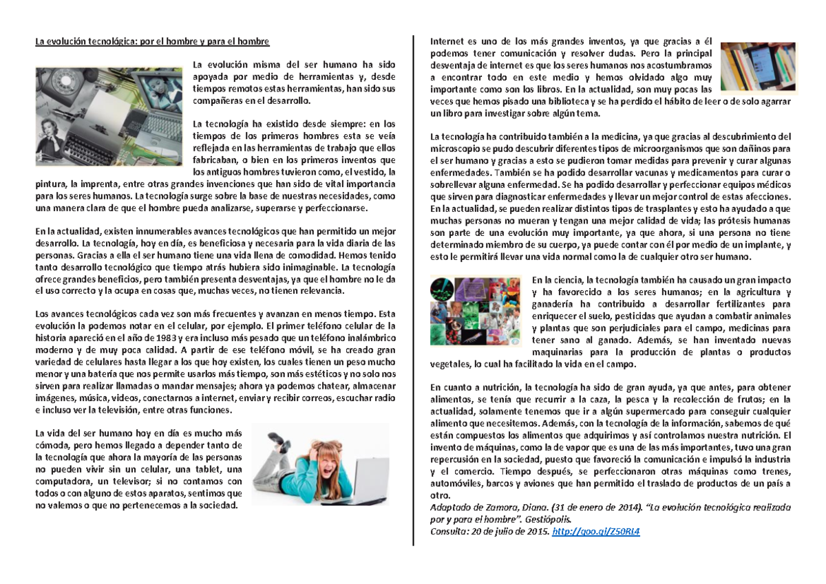 La evolución tecnológica ficha - La evoluciÛn tecnolÛgica: por el hombre y para el hombre La ...