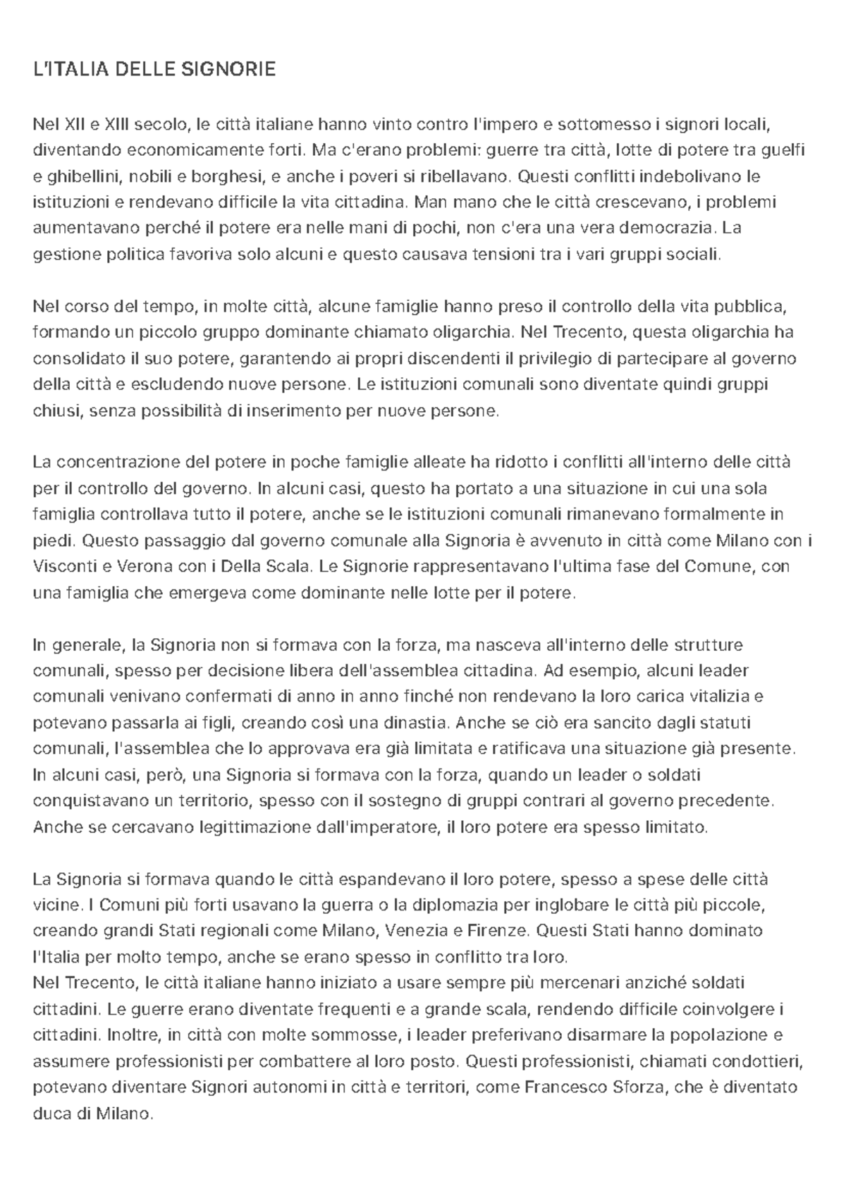 riassunto dettagliato dell’italia delle signorie - L’ITALIA DELLE ...