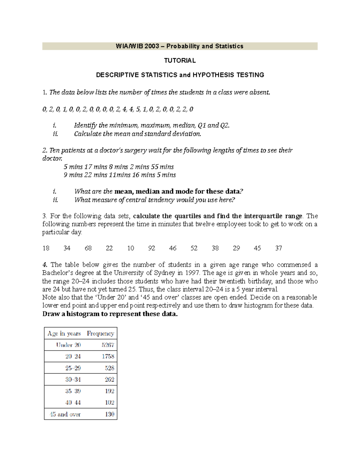 Tutorial 6 - Descriptive - WIA/WIB 2003 – Probability and Statistics ...