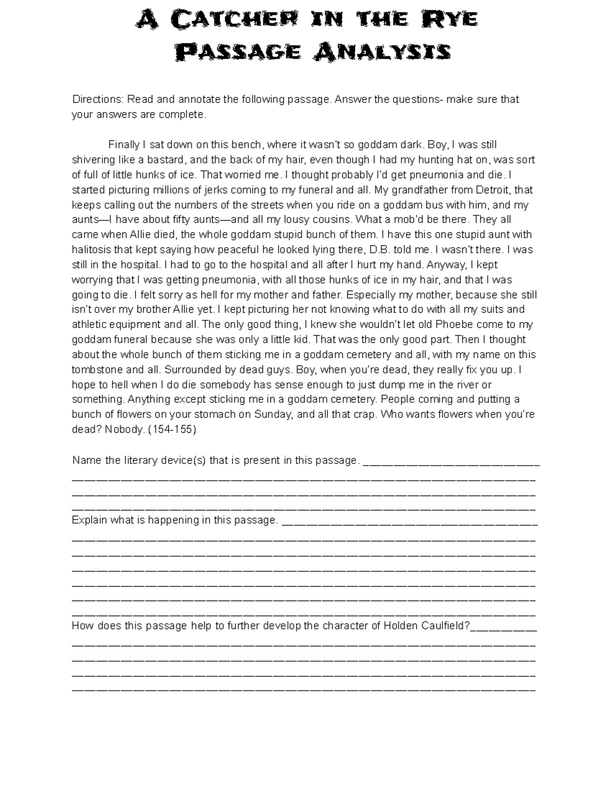 Garvita Malhotra - Catcher in the Rye Chapter 20 Close Read - A Catcher ...