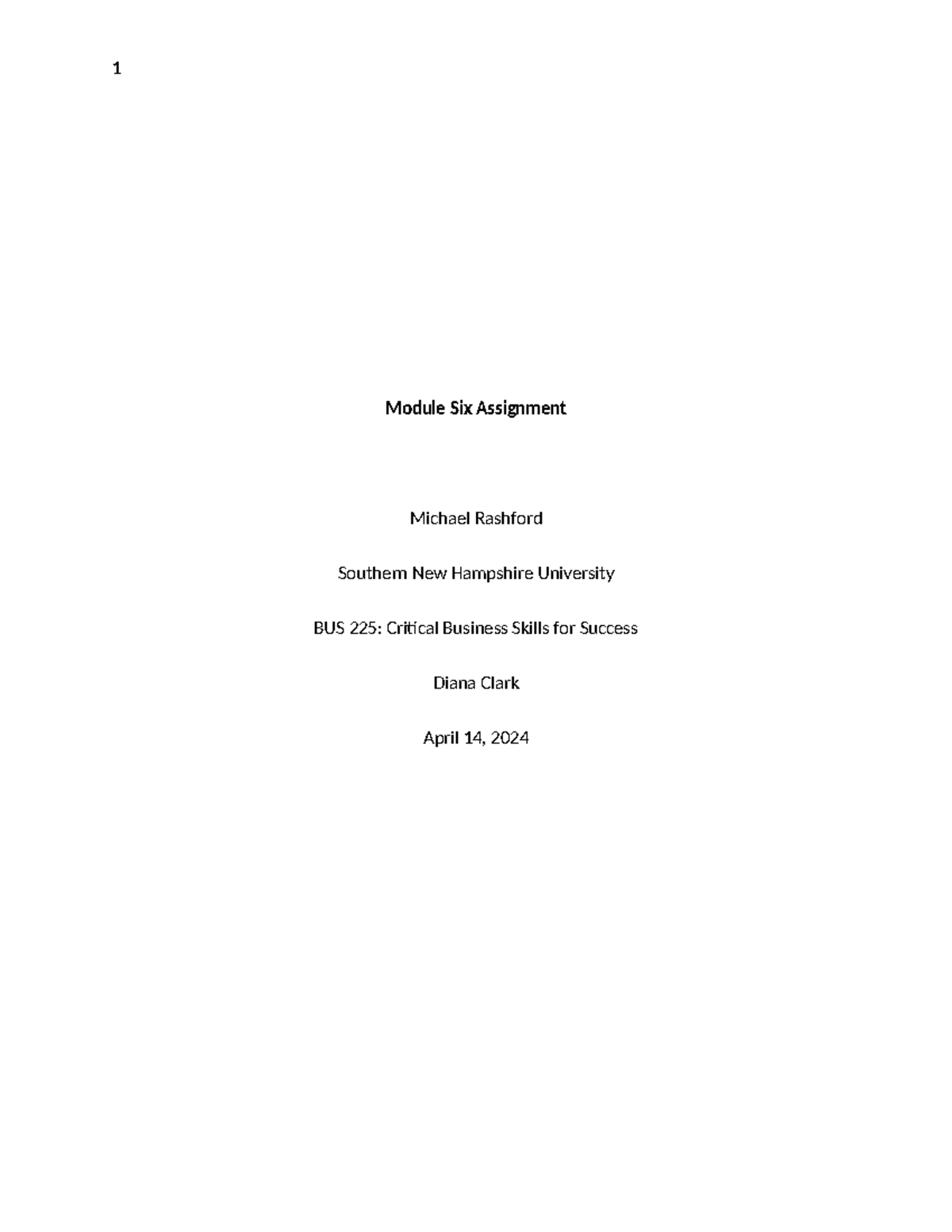 Michael BUS225 Module Six Assignment - 1 Module Six Assignment Michael ...