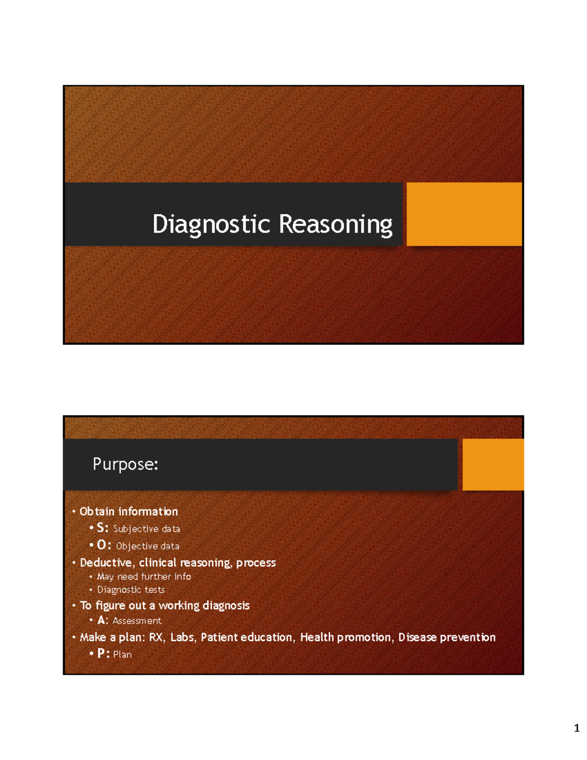Diagnostic Reasoning Overview Handout - Diagnostic Reasoning Purpose ...