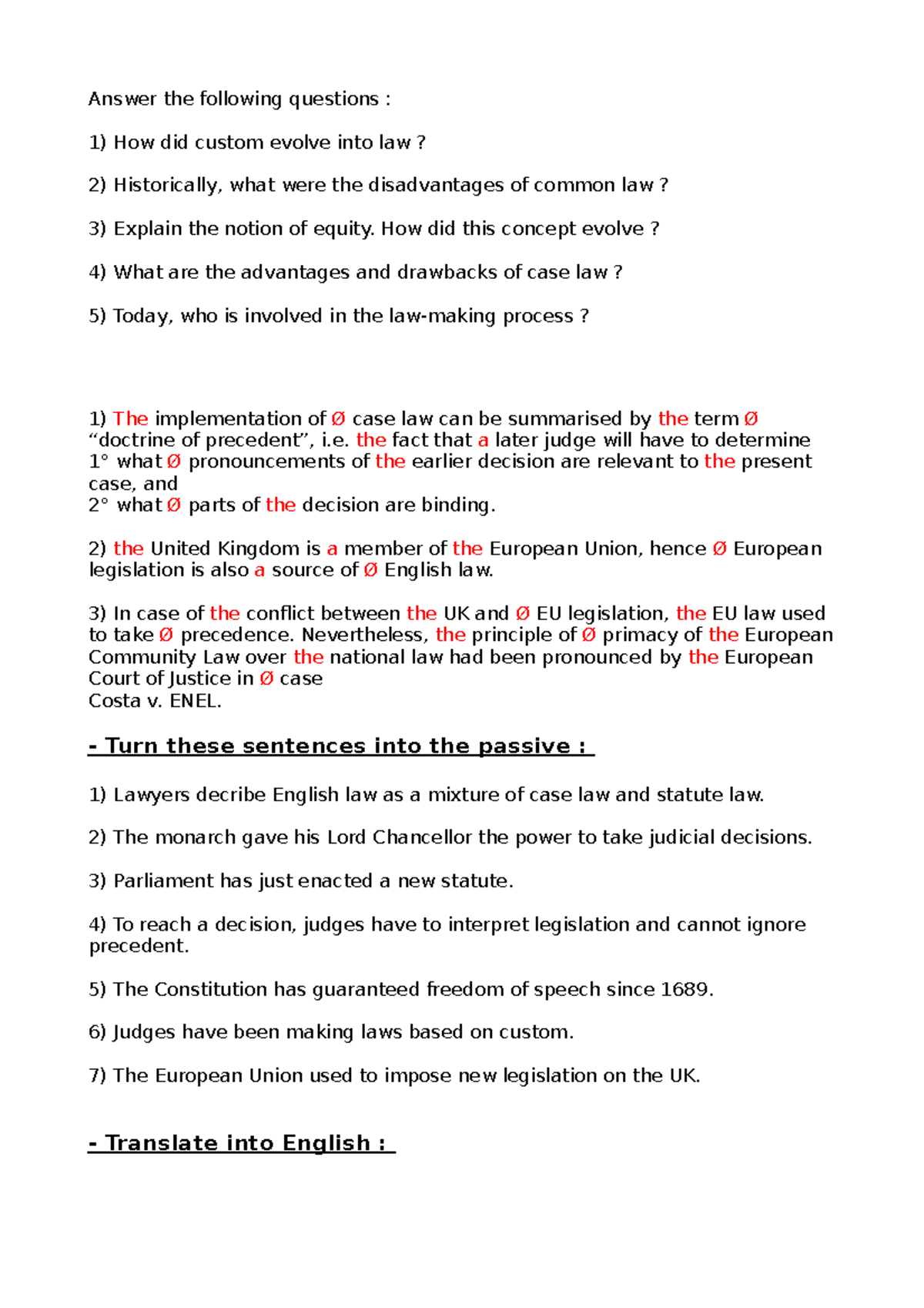 English legal system in context - Answer the following questions : How ...