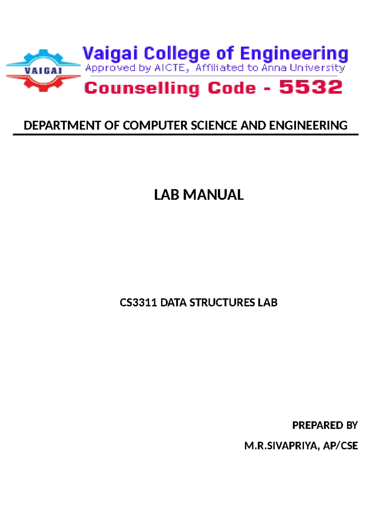 Department Of Computer Science And Engineering Cloud Computing