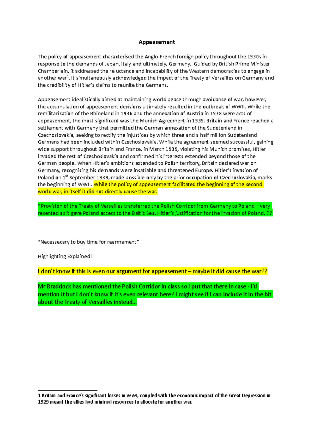 Appeasement - Guided by British Prime Minister Chamberlain, it ...