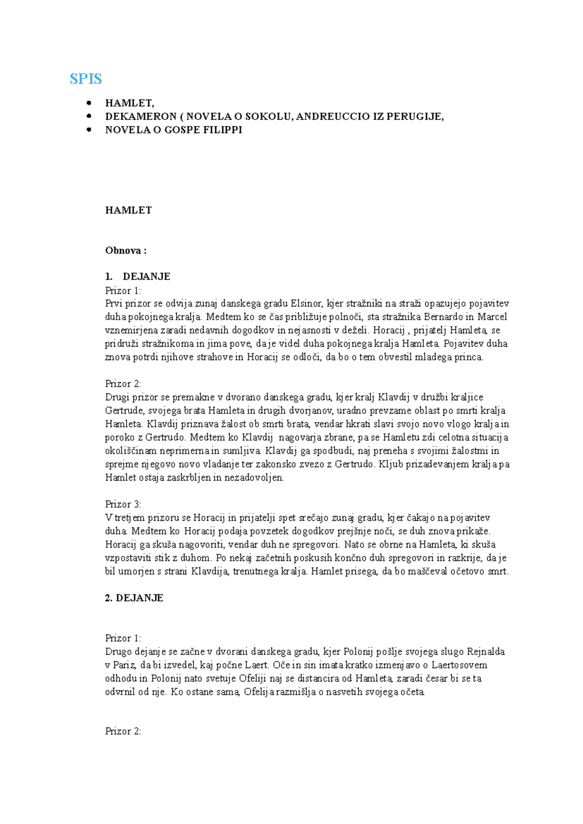 SPIS - sdasda - SPIS HAMLET, DEKAMERON ( NOVELA O SOKOLU, ANDREUCCIO IZ ...