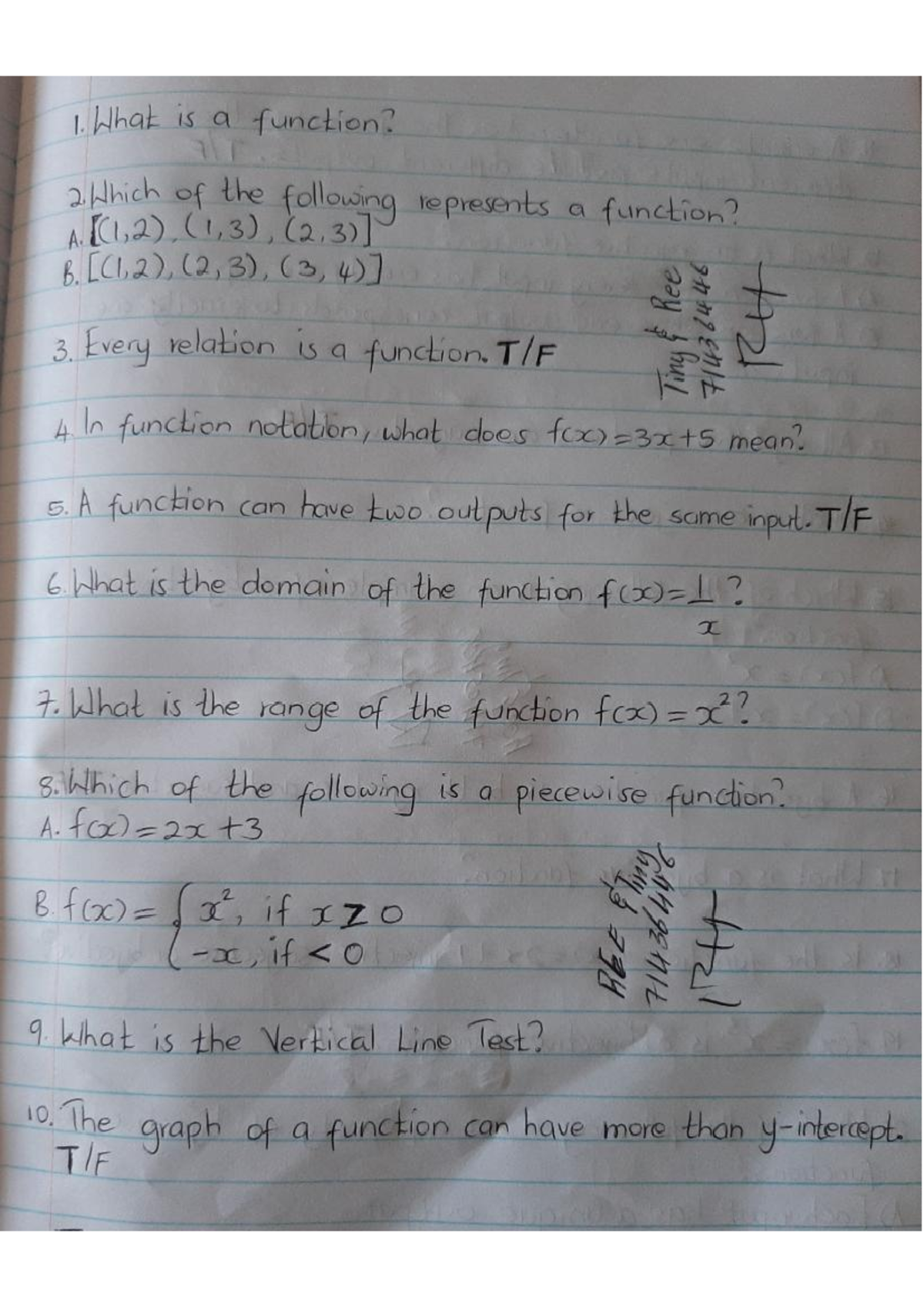 TINY AND REE Tutorials MAT 111 (TEST 1 ) - 1. What is a function? 2 ...
