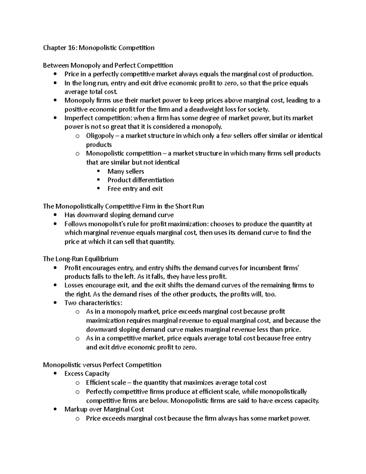 Chapter 16- Monopolistic Competition - Chapter 16: Monopolistic ...