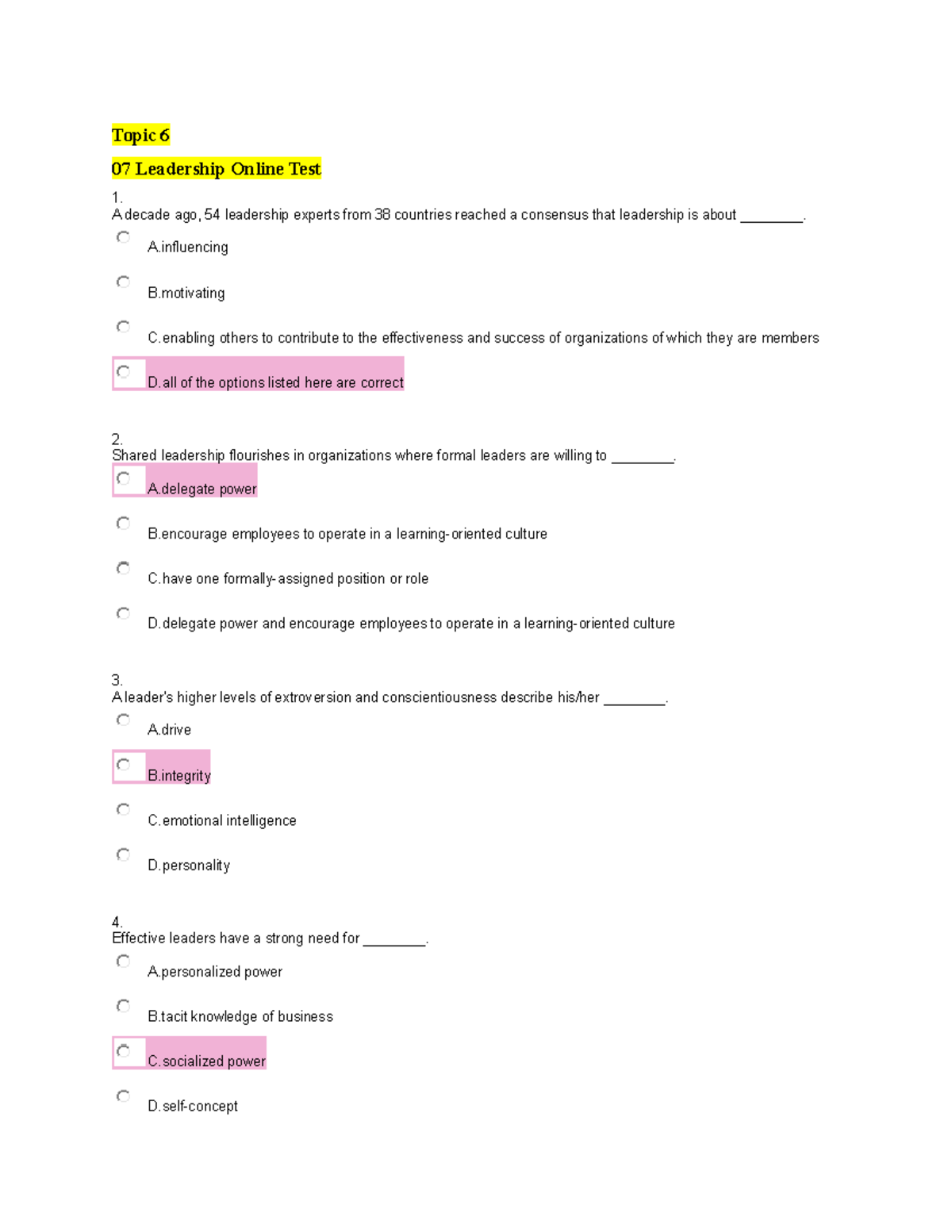 T6 07 Leadership Quiz - my takes on questions given - Topic 6 07 ...