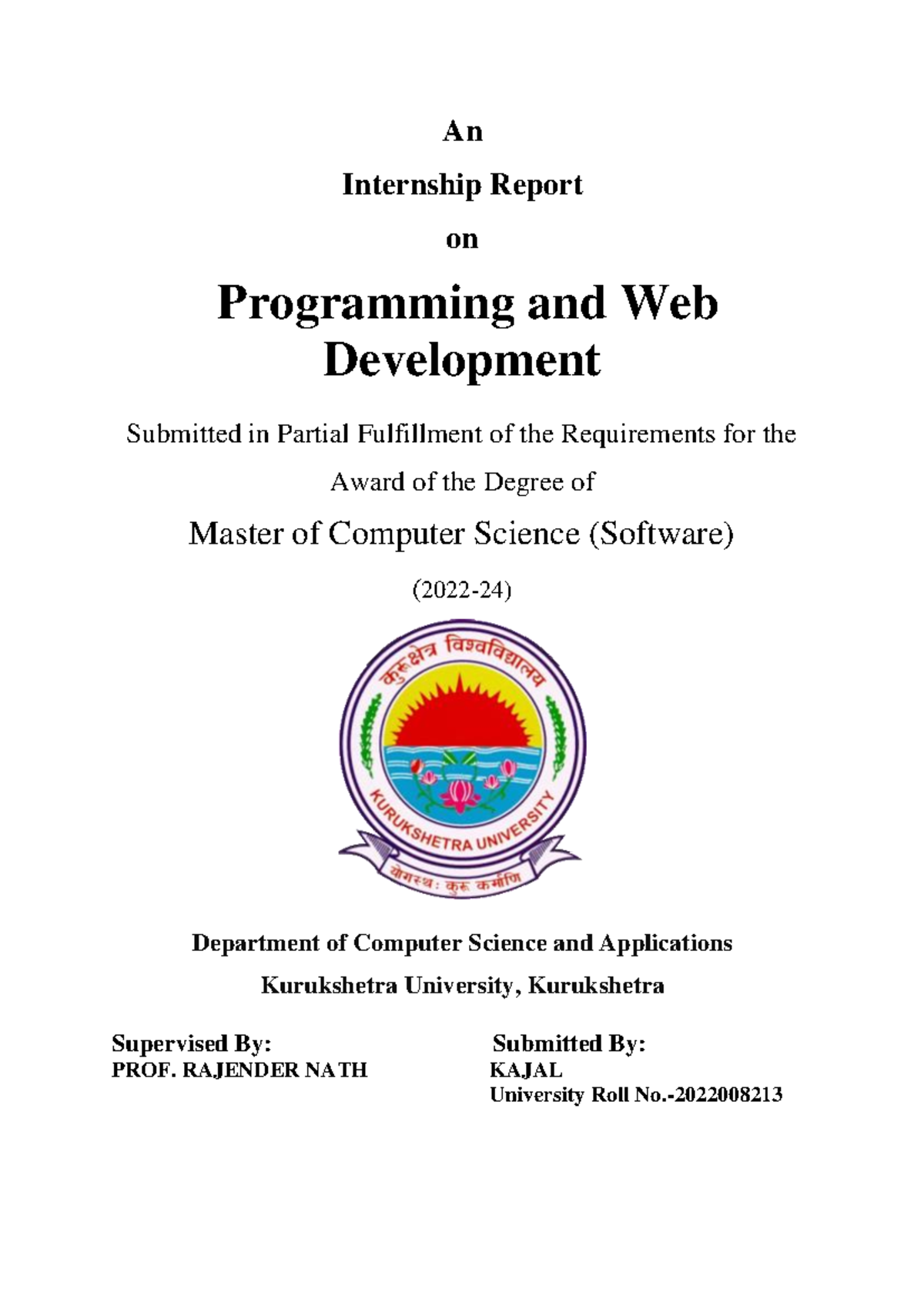 My final report - An Internship Report on Programming and Web ...