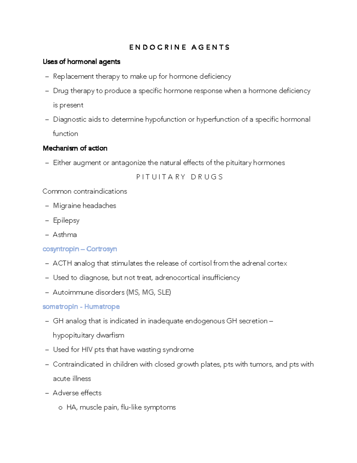 Endocrine Agents - lecture notes - E N D O C R I N E A G E N T S Uses ...