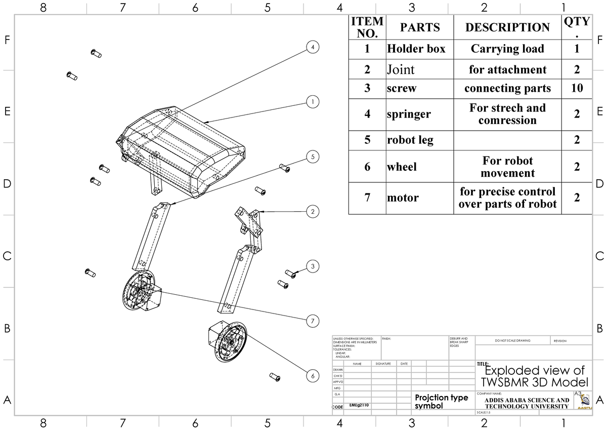 Exploded view of 3D assembly with hidden lines - 4 1 5 2 3 7 6 ITEM NO ...