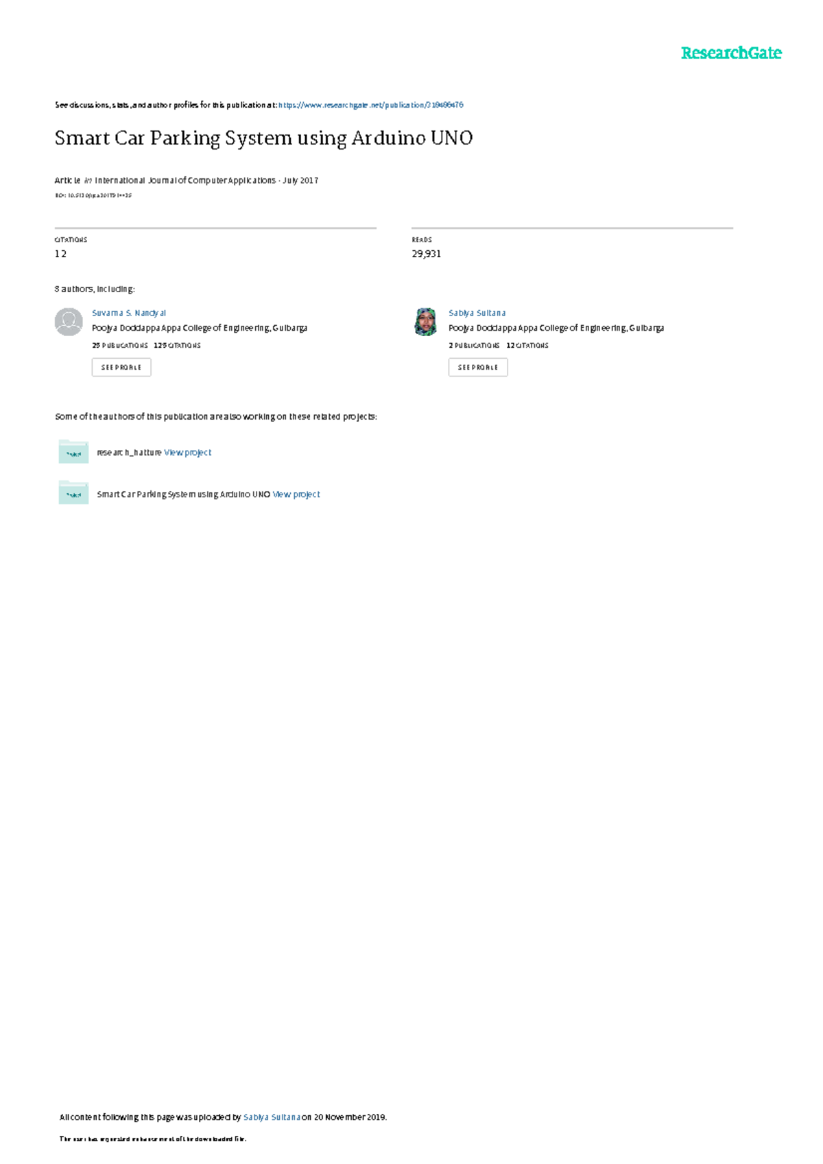 Smart Car Parking System using Arduino UNO - Nandyal Poojya Doddappa ...