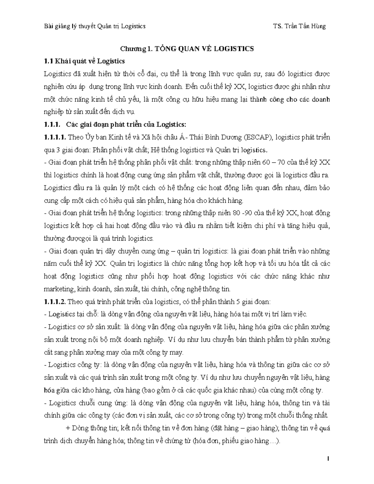 D19 bai-giang-LT-QT- Logistics - Chương 1. TỔNG QUAN VỀ LOGISTICS 1 ...