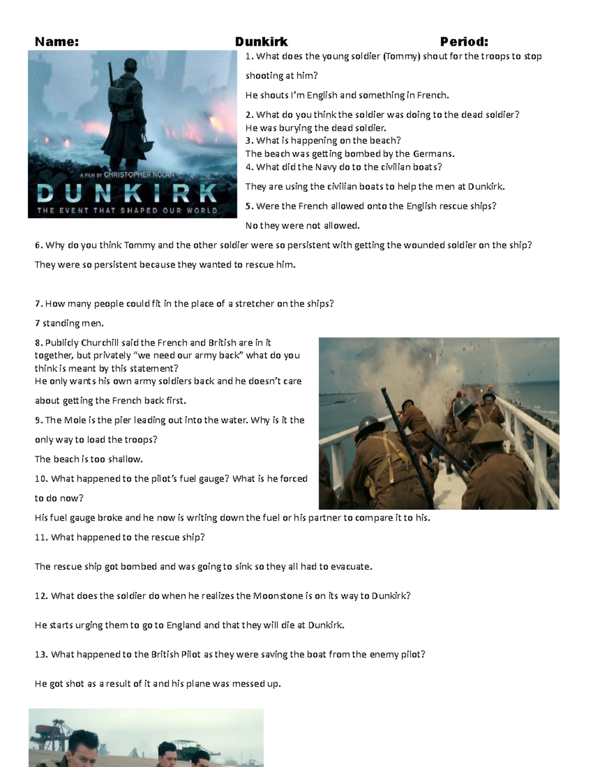 Dunkirk Movie Guide (Student Worksheet) - Name: Dunkirk Period: 1. What ...