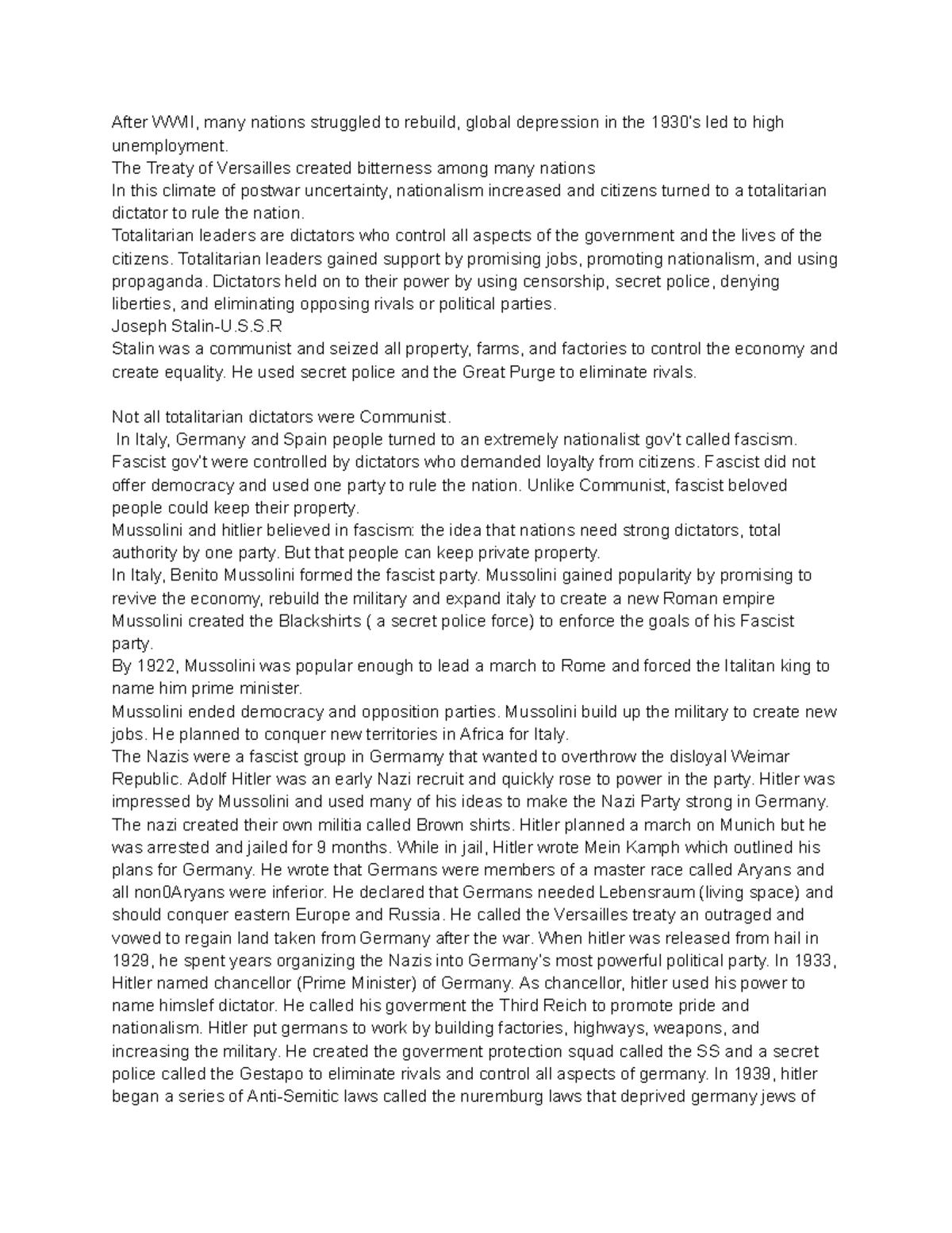 Rise of Dictators - After WWII, many nations struggled to rebuild ...