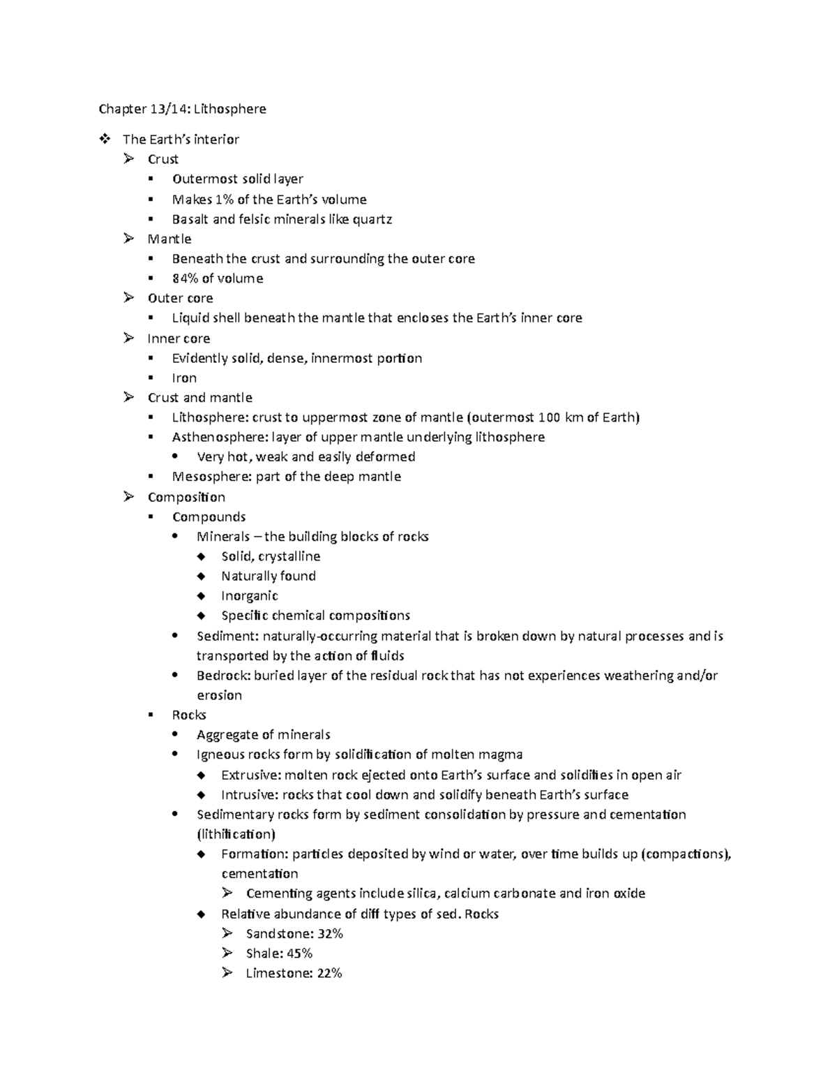 Lithosphere - Lecture notes 15 - Chapter Lithosphere The interior Crust ...