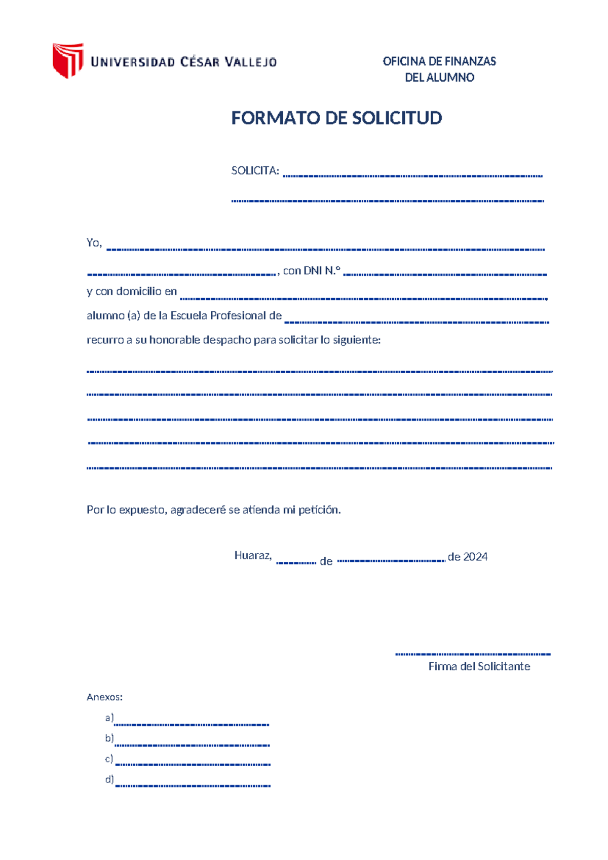 Formato DE Solicitud 2024 - TutoriaIII - OFICINA DE FINANZAS DEL ALUMNO ...
