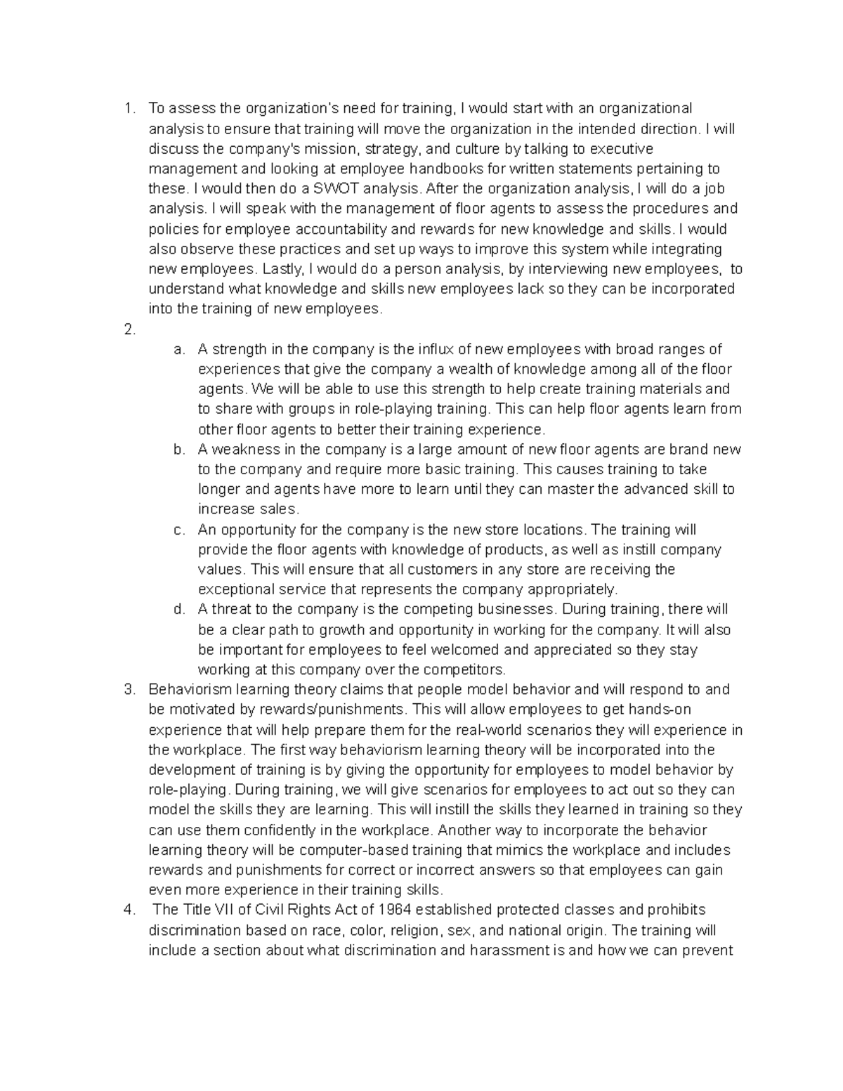 D353 Task 1 Stategic Training and Development - To assess the ...