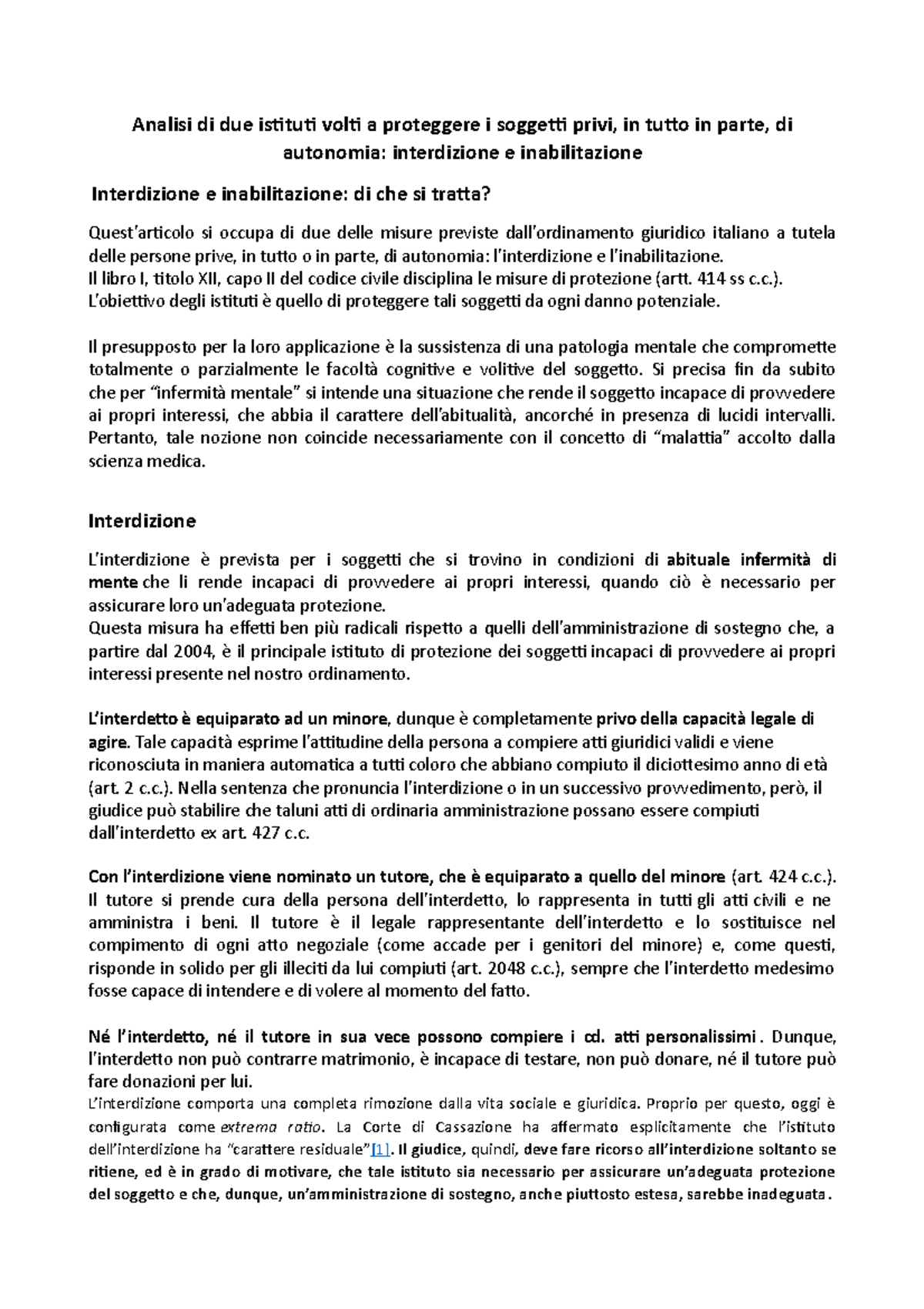 Analisi di due istituti volti a proteggere i soggetti privi - Il libro I, titolo XII, capo II ...