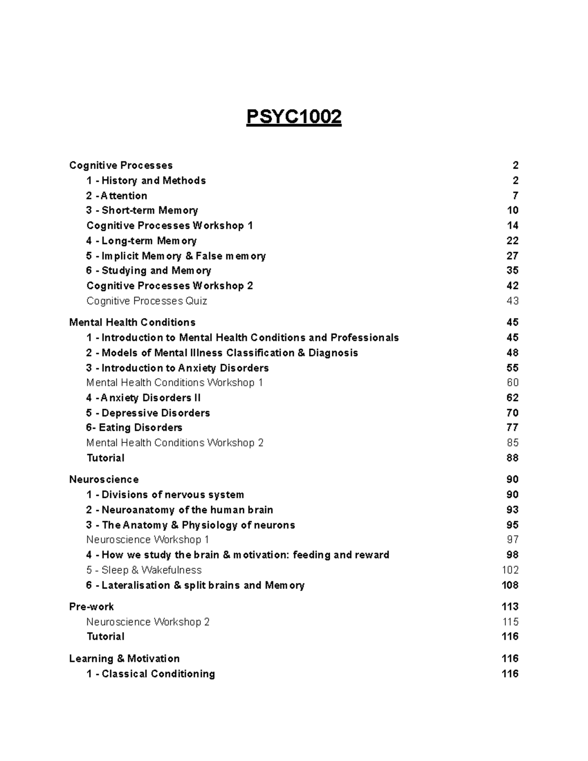 PSYC1002 final notes - PSYC Cognitive Processes 1 - History and Methods ...