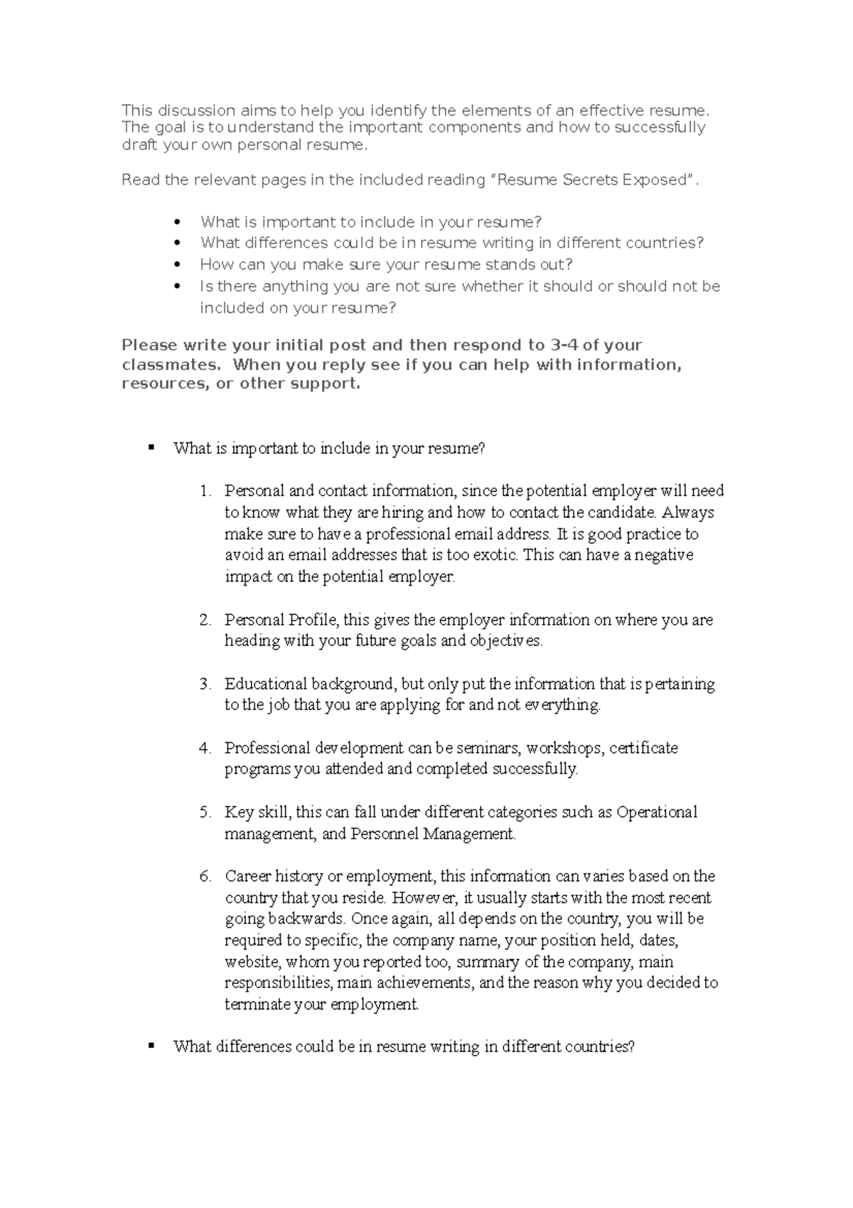 CSC 101 Discussion Question Unit 2 Week 3 - Resume and Cover Letter ...