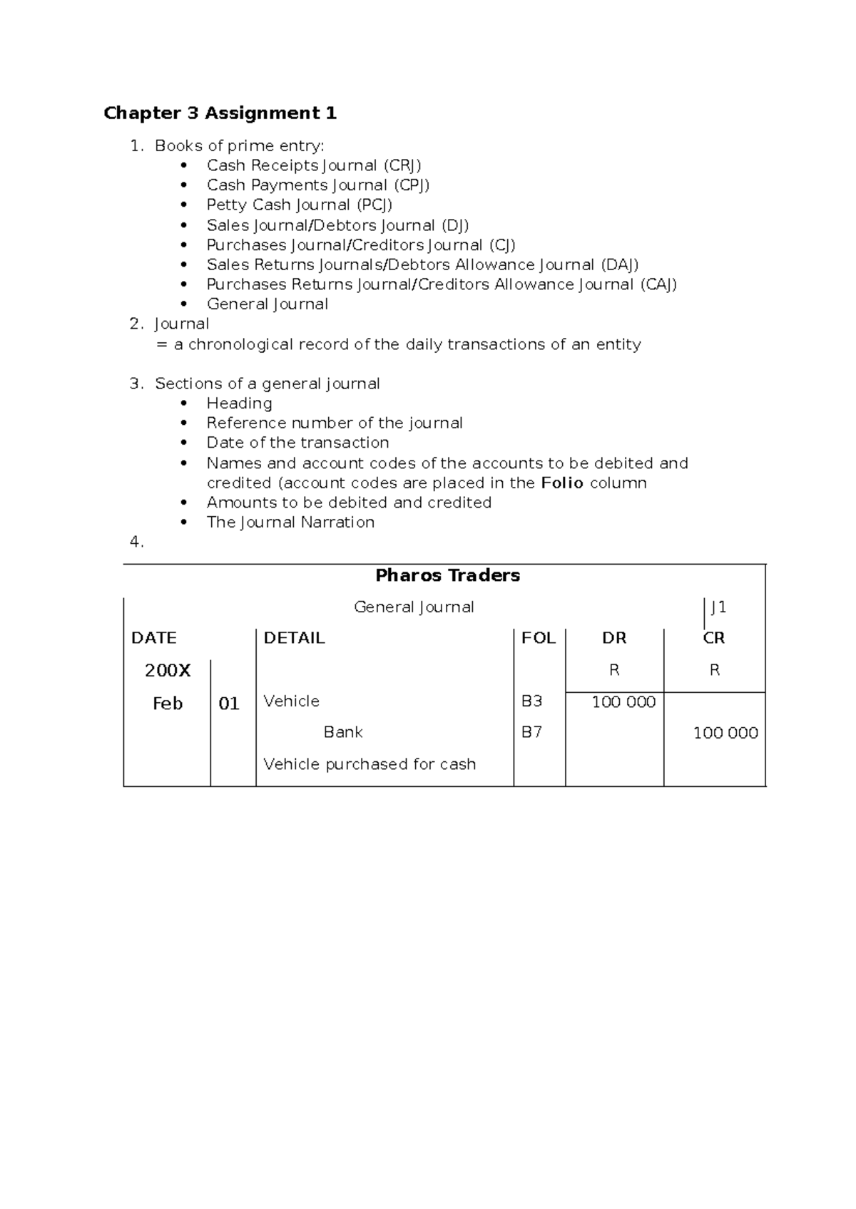 Chapter 3 Assignment 1 - Chapter 3 Assignment 1 1. Books of prime entry ...
