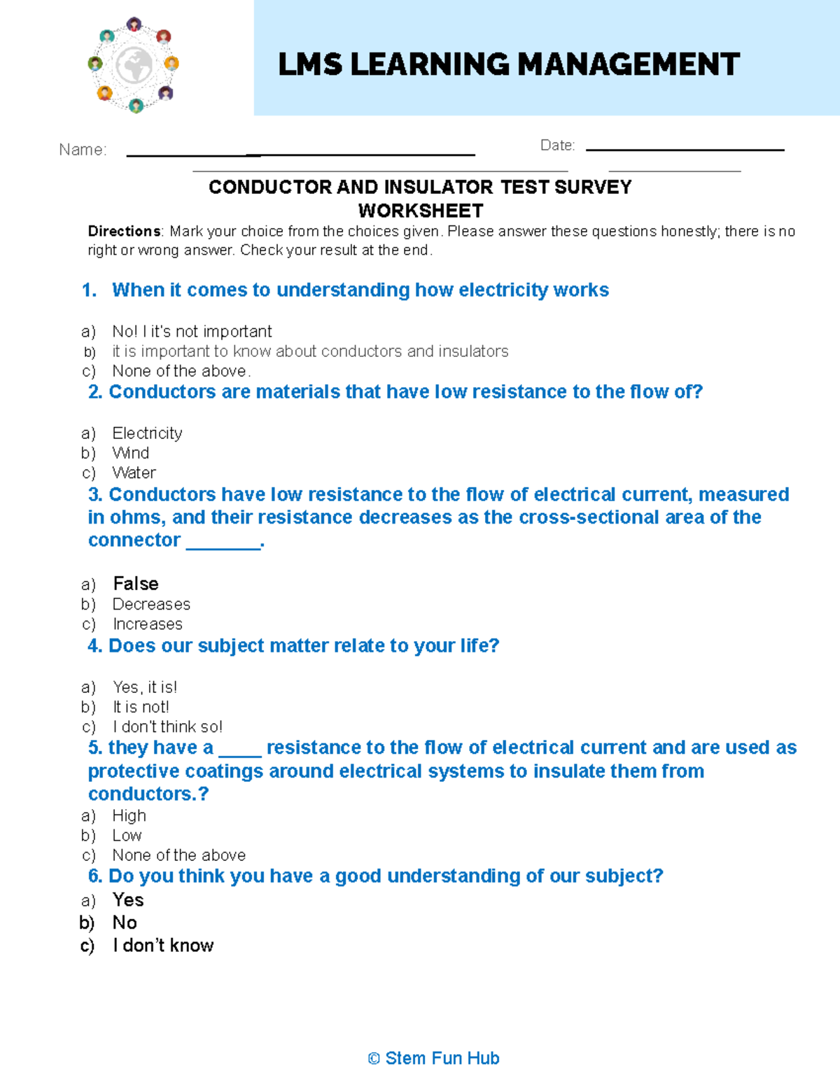 LMS-Worksheets-1 - AWF SDGVBDSZFA - Name: Date: CONDUCTOR AND INSULATOR ...