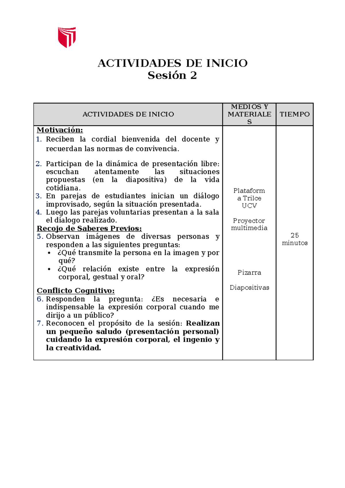 Actividad de inicio Sesión 2 - ACTIVIDADES DE INICIO Sesión 2 ...