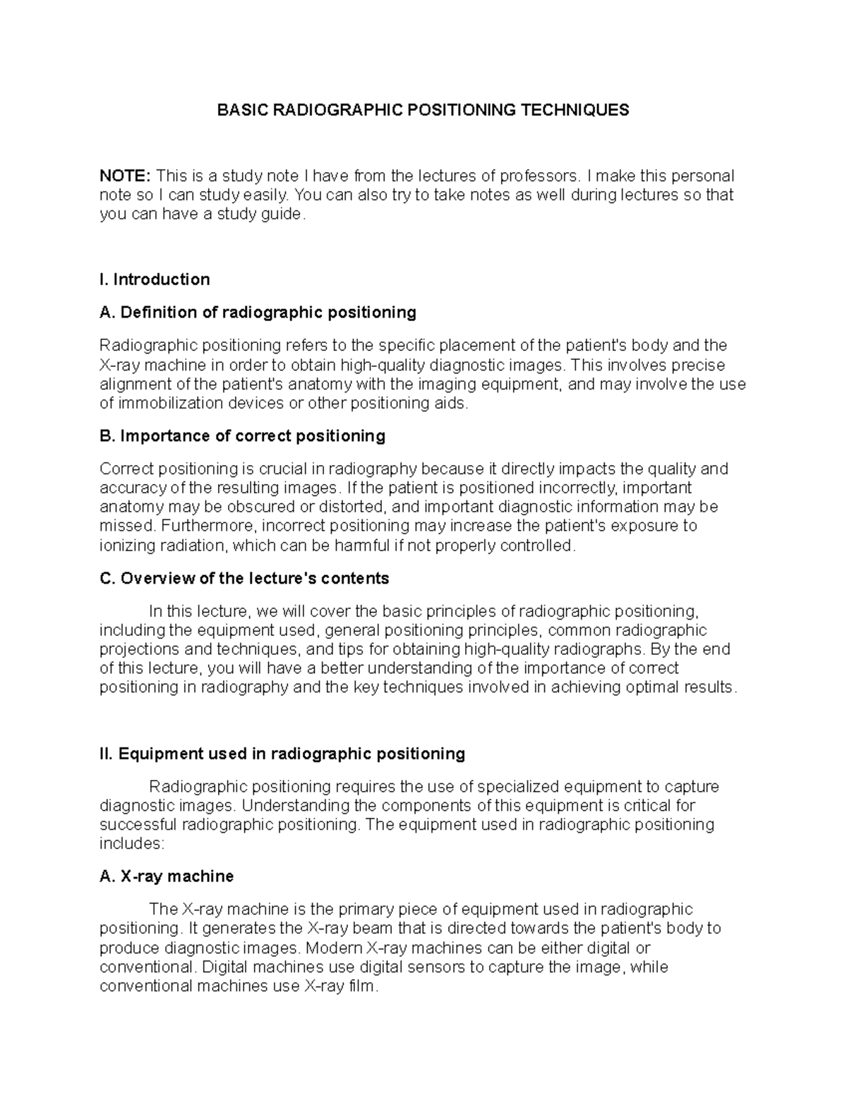 Basic Radiographic Positioning Techniques - BASIC RADIOGRAPHIC ...